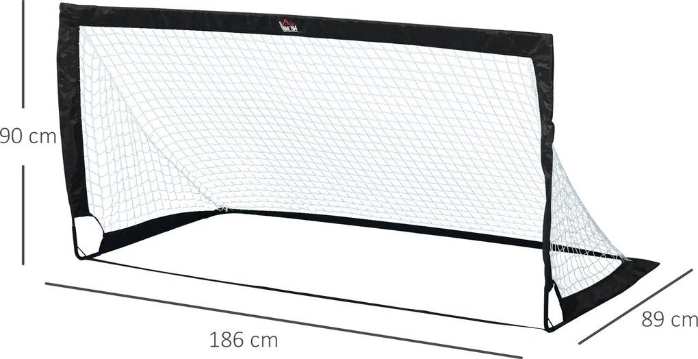 Fotbalové branky HOMCOM sada 2 skládacích mini branek z oceli a tetrolonu černé barvy 186x90x89 cm na zahradu a hřiště | Aosom.de