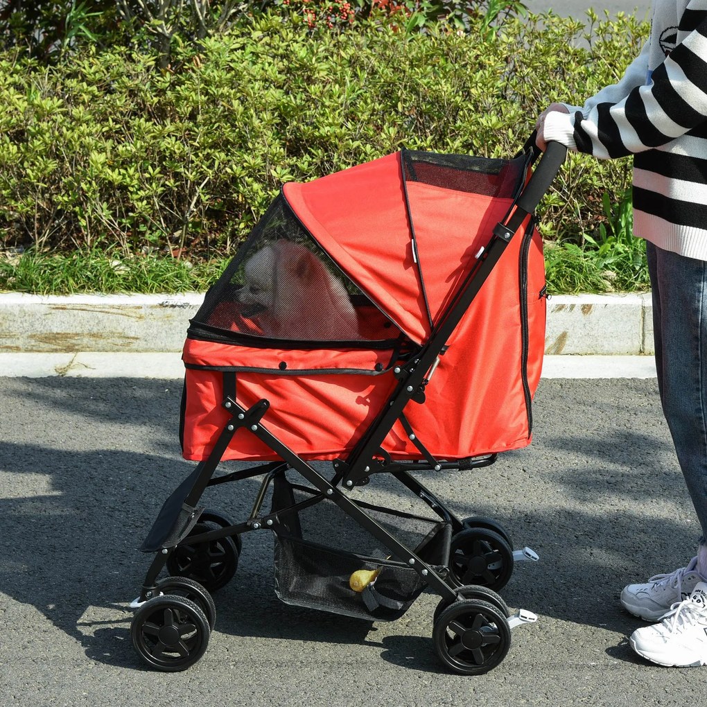 PawHut Kočárek pro psy Oxford Red 76,5x52x95cm Malí psi a kočky