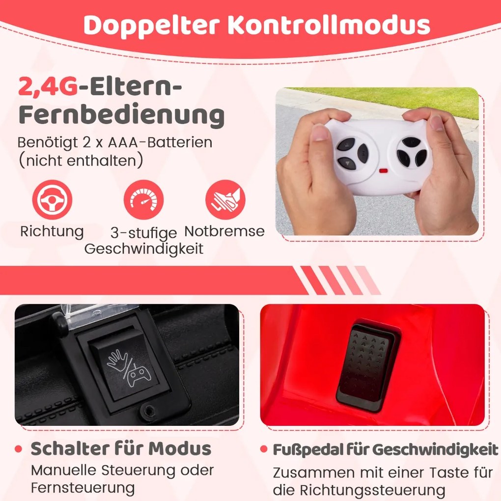 Costway Dětské elektrické auto s 2,4 G dálkovým ovládáním a USB a světlem