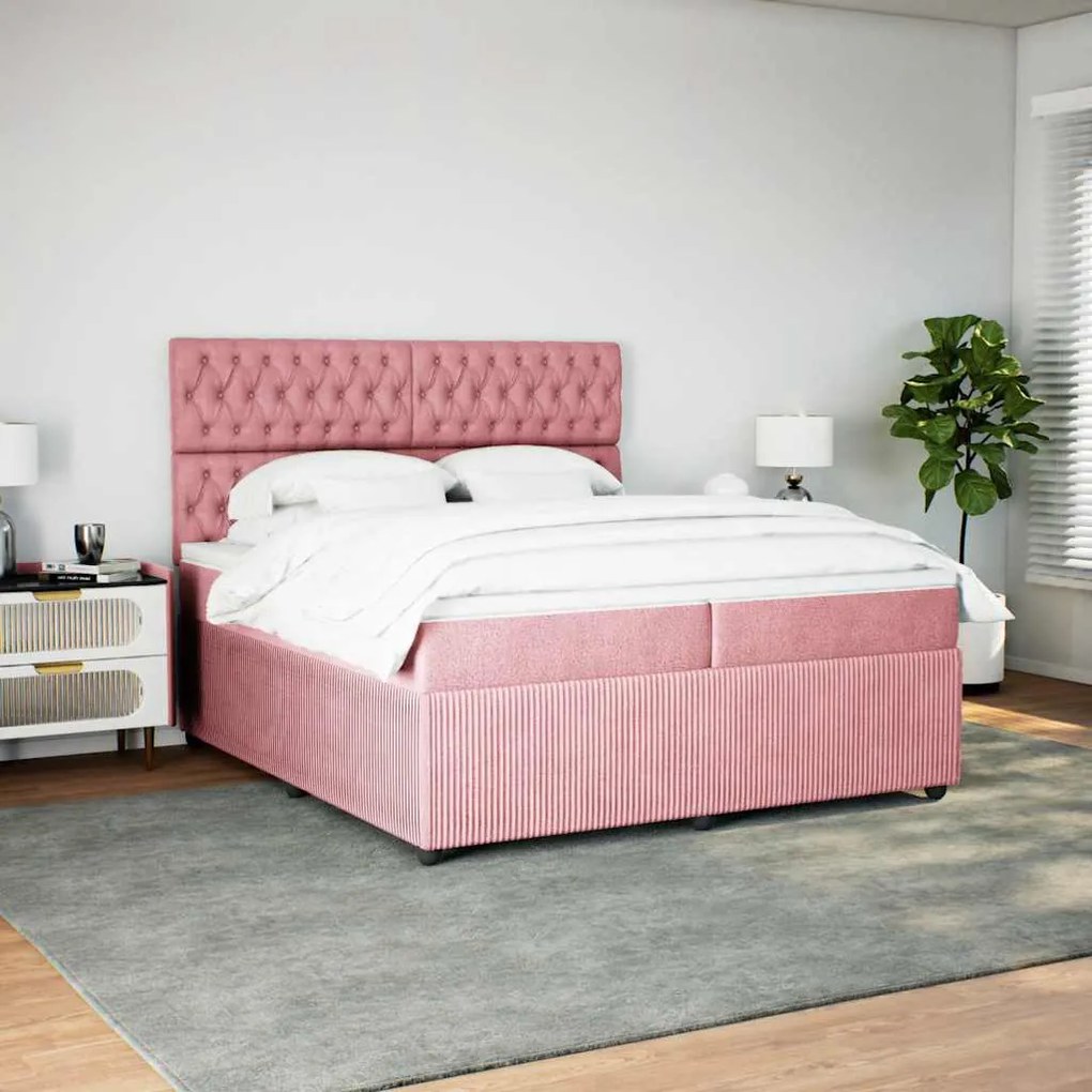 Box spring postel s matrací růžová 200x200 cm samet 3294741
