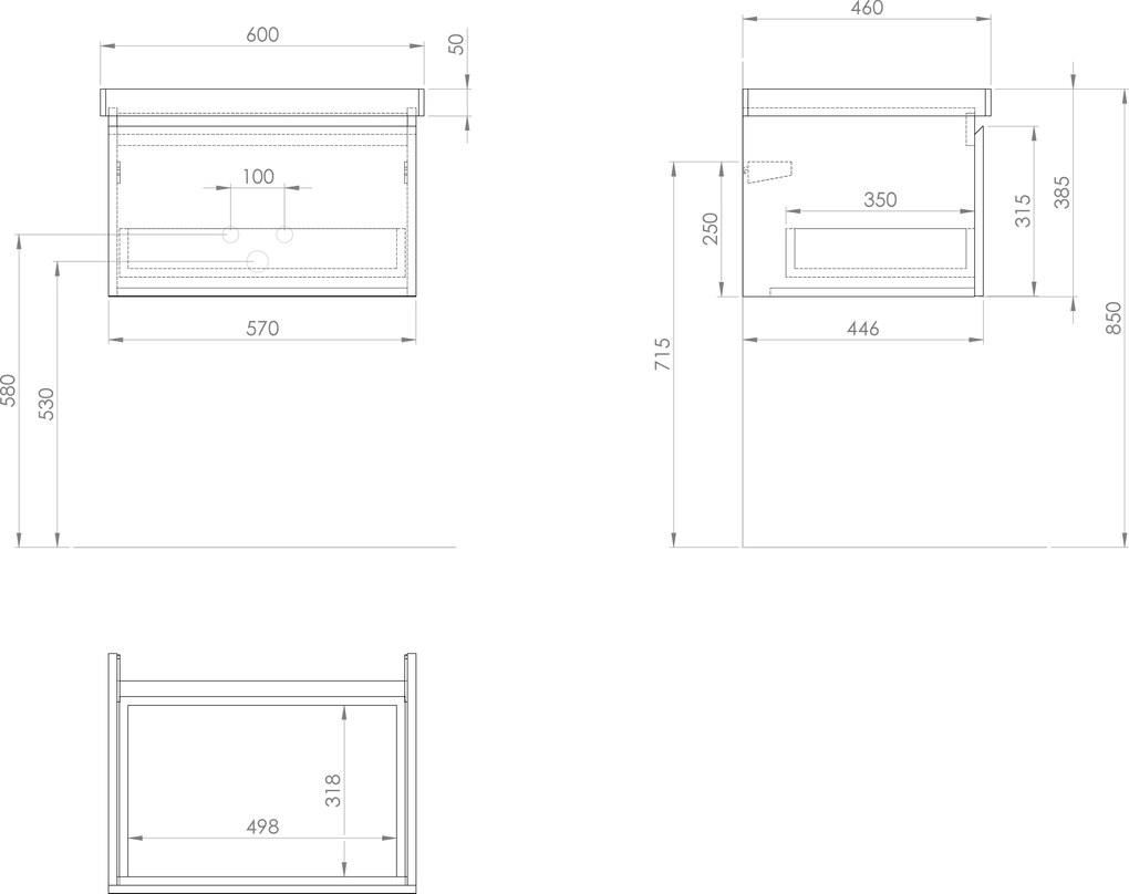 Aqualine Altair koupelnová skříňka pod umyvadlo 57 x 35 x 45 cm bílá AI263