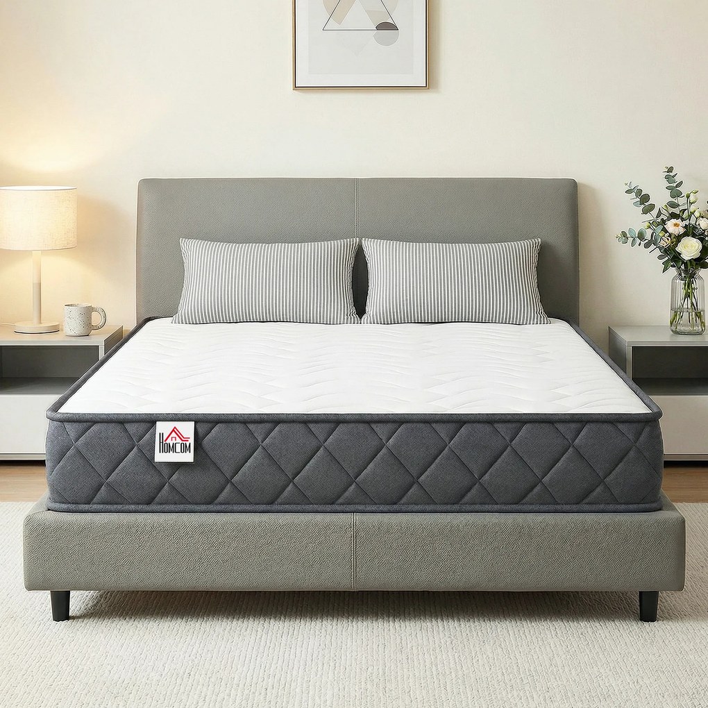 HOMCOM matrace 200x160 cm, matrace pro 2 osoby, paměťová pěna, tloušťka 20 cm, certifikát OEKO-TEX, střední tuhost
