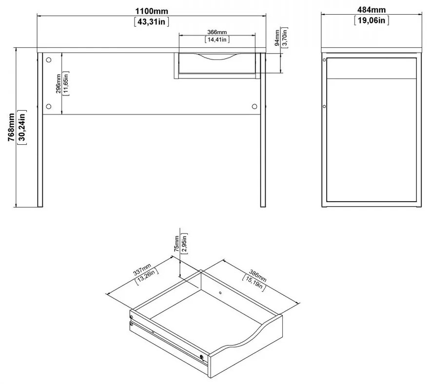 Psací stůl Felix Light 110, bílý mat / bílá