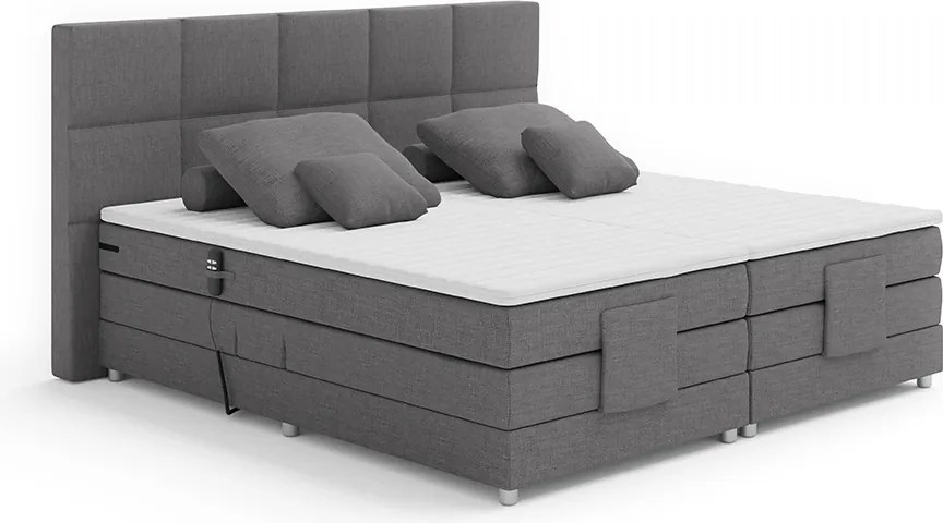 Elektrická polohovací postel, boxspring, šedá, 180x200, MURKO NEW