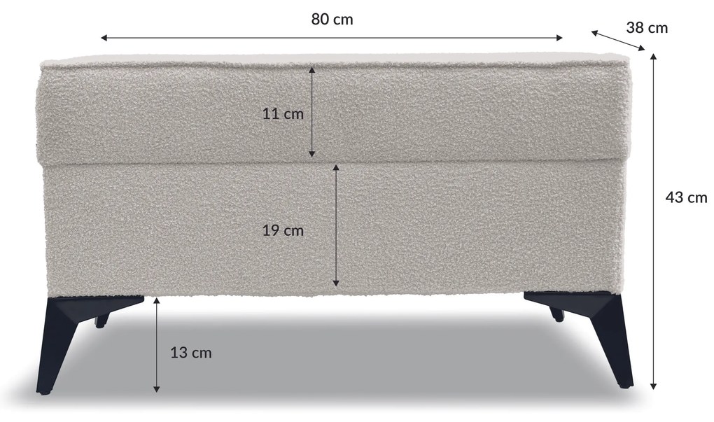 Taburet SELI s úložným prostorem - černý - bouclé - NOW OR NEVER 100