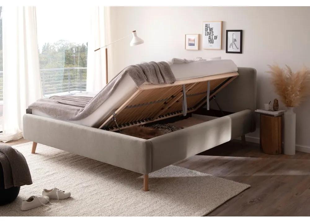 Šedohnědá čalouněná dvoulůžková postel s úložným prostorem s roštem 160x200 cm Mattis – Meise Möbel