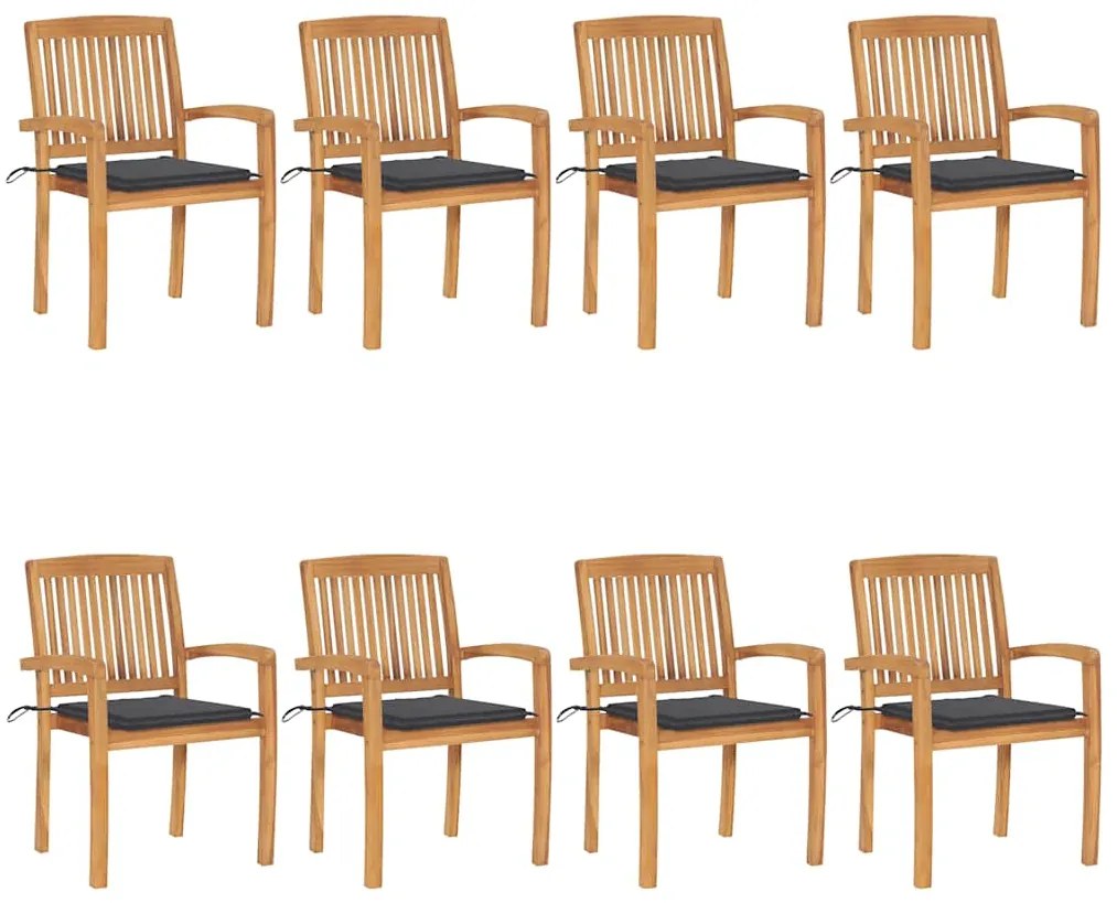 Stohovatelné zahradní židle s poduškami 8 ks masivní teak 3073240