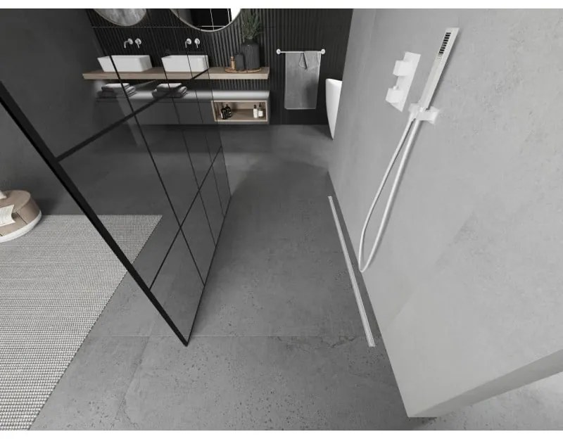 Mexen Kioto, sprchová zástěna Walk-In 160 x 200 cm, 8mm sklo černý vzor, bílý profil, 800-160-002-20-77