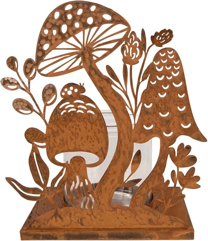 Rustikální rezavý svícen s houbami Mushroom Rust - 22*13*23 cm