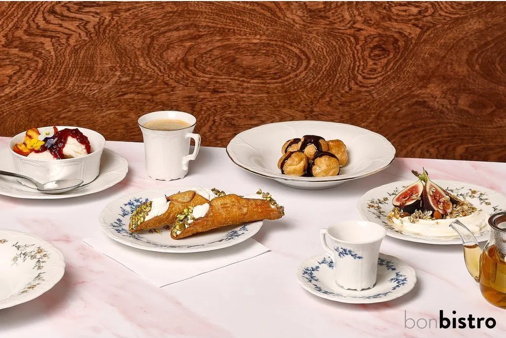 Bílý/modrý porcelánový šálek na espresso 110 ml Retro – BonBistro