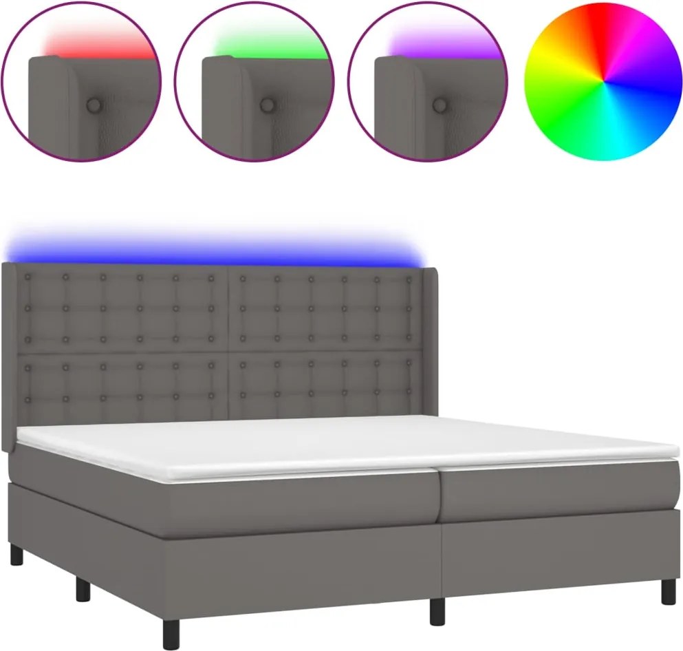 Box spring postel s matrací a LED šedá 200x200 cm umělá kůže 3139407