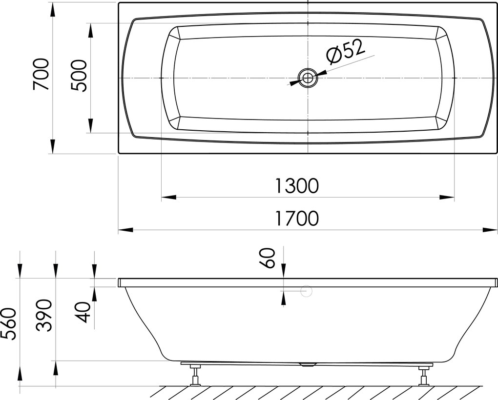 Polysan Lily obdélníková vana 170 x 70 x 39 cm bílá 72230