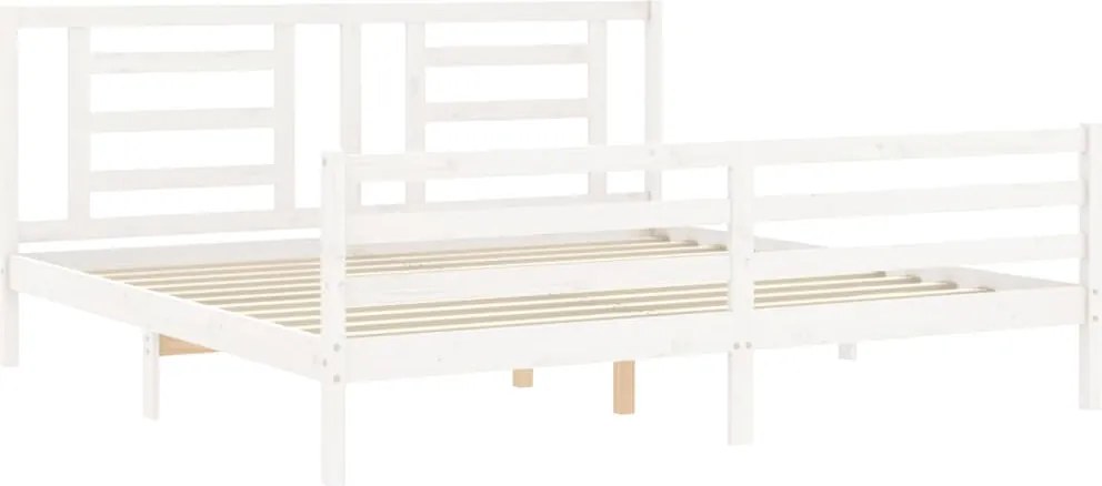 Rám postele s čelem bílý 200 x 200 cm masivní dřevo 3194722