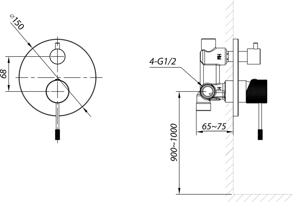 Sapho Solaris sprchová baterie podomítková 2 výstupy černá mat WD042B