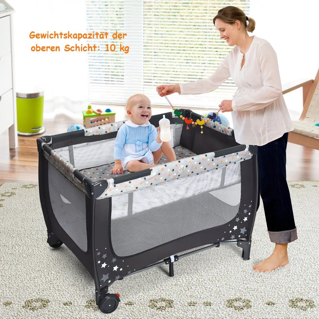 Costway 2 v 1 Cestovní postýlka a ohrádka – 125 × 65 × 76 cm