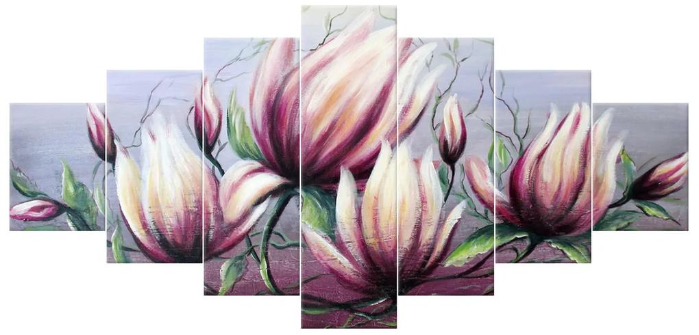 Gario Ručně malovaný obraz Květiny magnólie - 7 dílný Rozměry: 210 x 100 cm