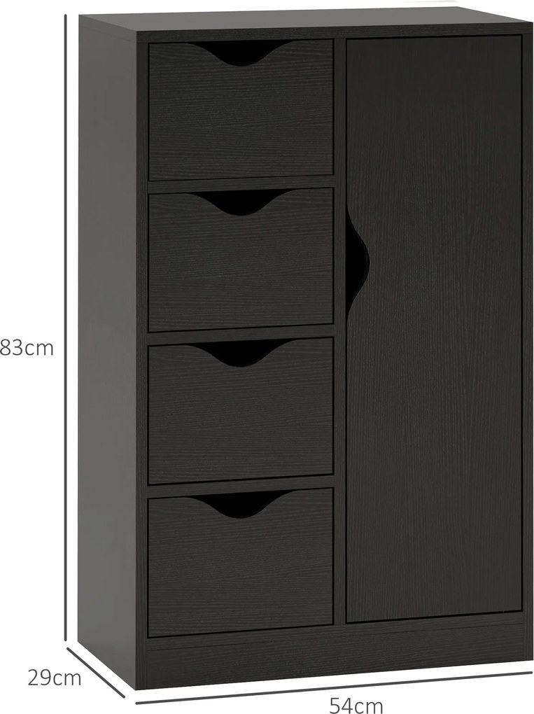 HOMCOM Moderní úložný kabinet s 1 skříňkou a 4 zásuvkami - Dřevo - do obývacího pokoje, kuchyně, předsíně, jídelny - Černý