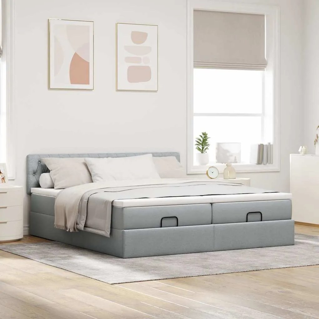 Osmanský rám postele s matrací světle šedý 200x200cm textil 3312871