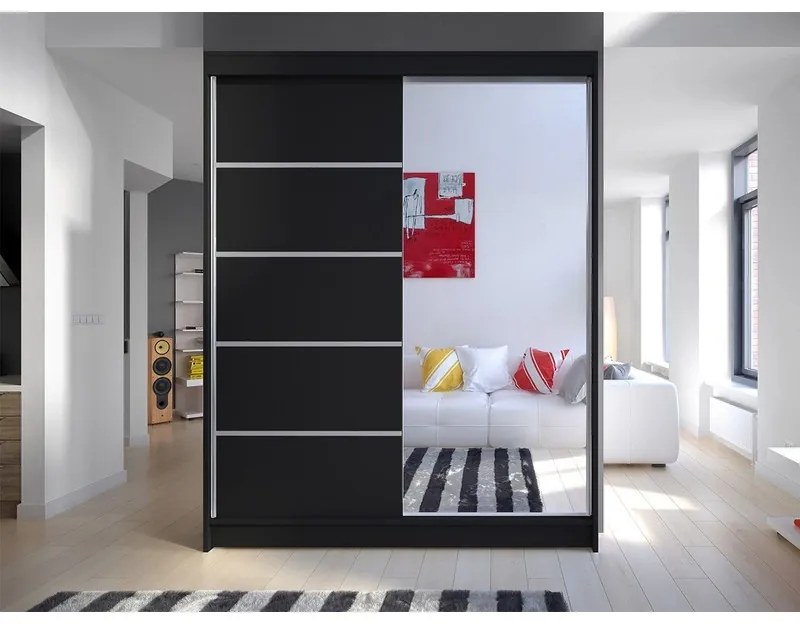 Šatní skříň Belgia III, Barva: černý + bílá + zrcadlo, Osvětlení: osvětlení LED RGB - barevné