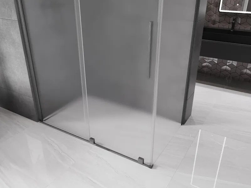 Mexen Velar, sprchový kout s posuvnými dveřmi 140 x 70 cm, 8mm sklo námraza, grafit broušený, 871-140-070-31-66