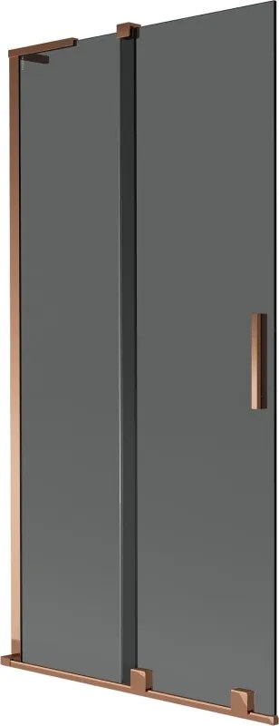 Mexen Velar L, 2-křídlová posuvná vanová zástěna 95 x 150 cm, 8mm šedé sklo, růžové zlato, 896-095-003-41-60