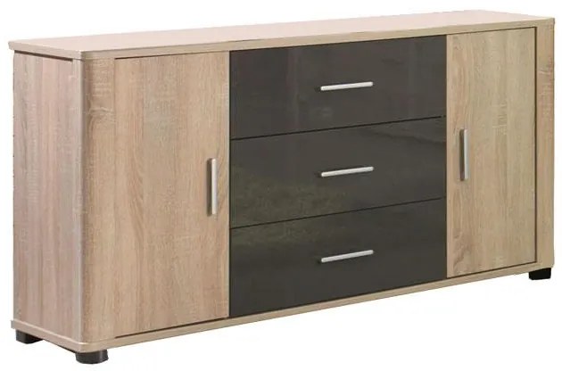 Obývací stěna se skříní FILL | 6 dílů | 127 cm + 370 cm + 114x64 cm | dub sonoma/šedá lesk