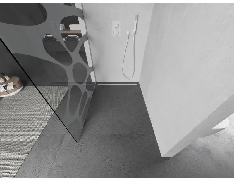 Mexen Kioto L, sprchová zástěna Walk-In 100 x 200 cm, 8mm čiré sklo bílý vzor, bílý profil, 800-100-103-20-97