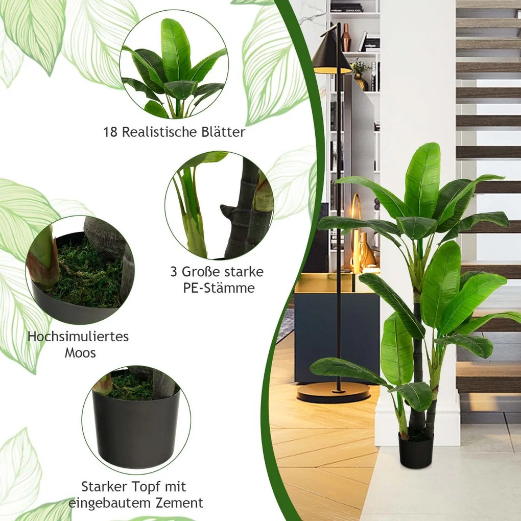 Costway 150 cm vysoký umělý banánovník tropická palma, zelený