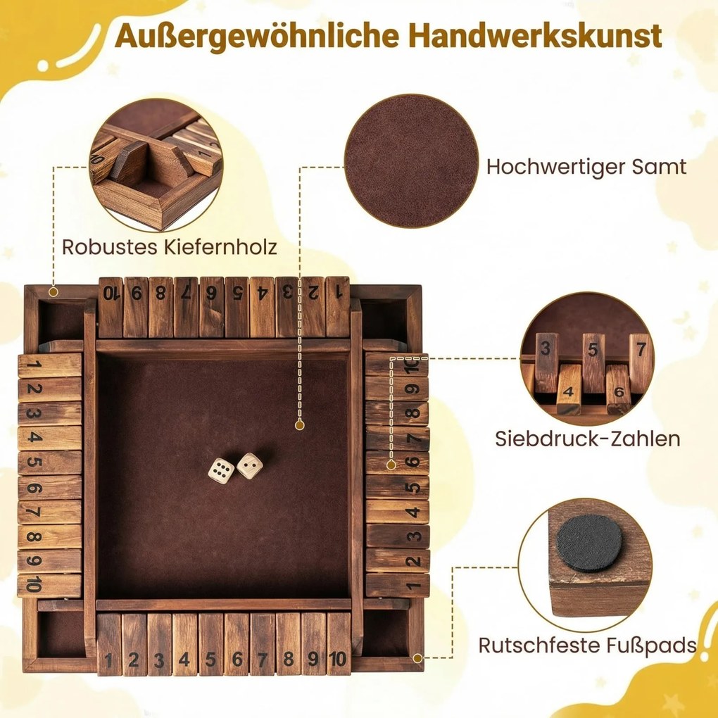 Costway Hra Shut The Box pro hráče 2-4 kostky hra s kostkami 2 a robustní hra