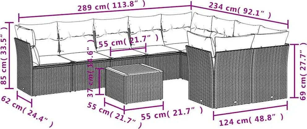 10dílná zahradní sedací souprava s poduškami černá polyratan 3223815