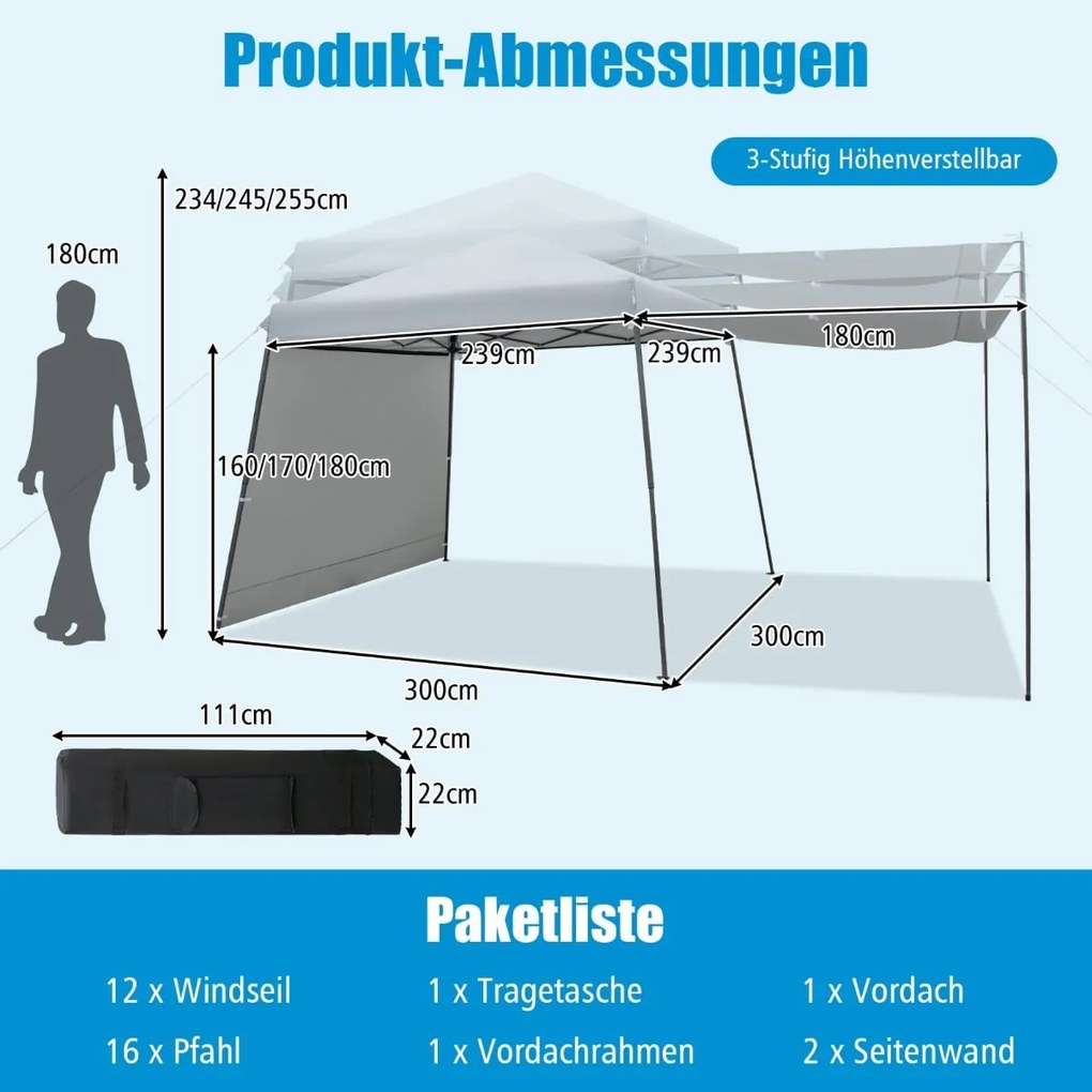 Costway Okamžité vyskakovací stan s baldachýnem s markýzami Venkovní sluneční