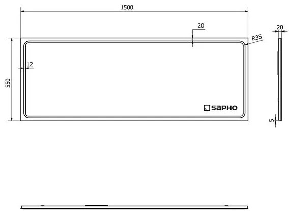 Sapho Gemini LED podsvícené zrcadlo 150x55 cm