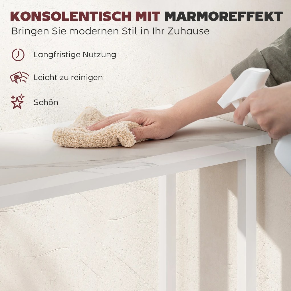 HOMCOM Konzolový stolek do předsíně s nastavitelnými nožičkami, ochranou proti převrácení 75 x 24 x 76 cm pro malý prostor, bílý