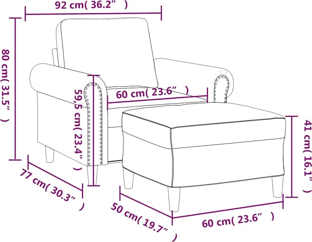 Křeslo s podnožkou černé 60 cm umělá kůže 3201200
