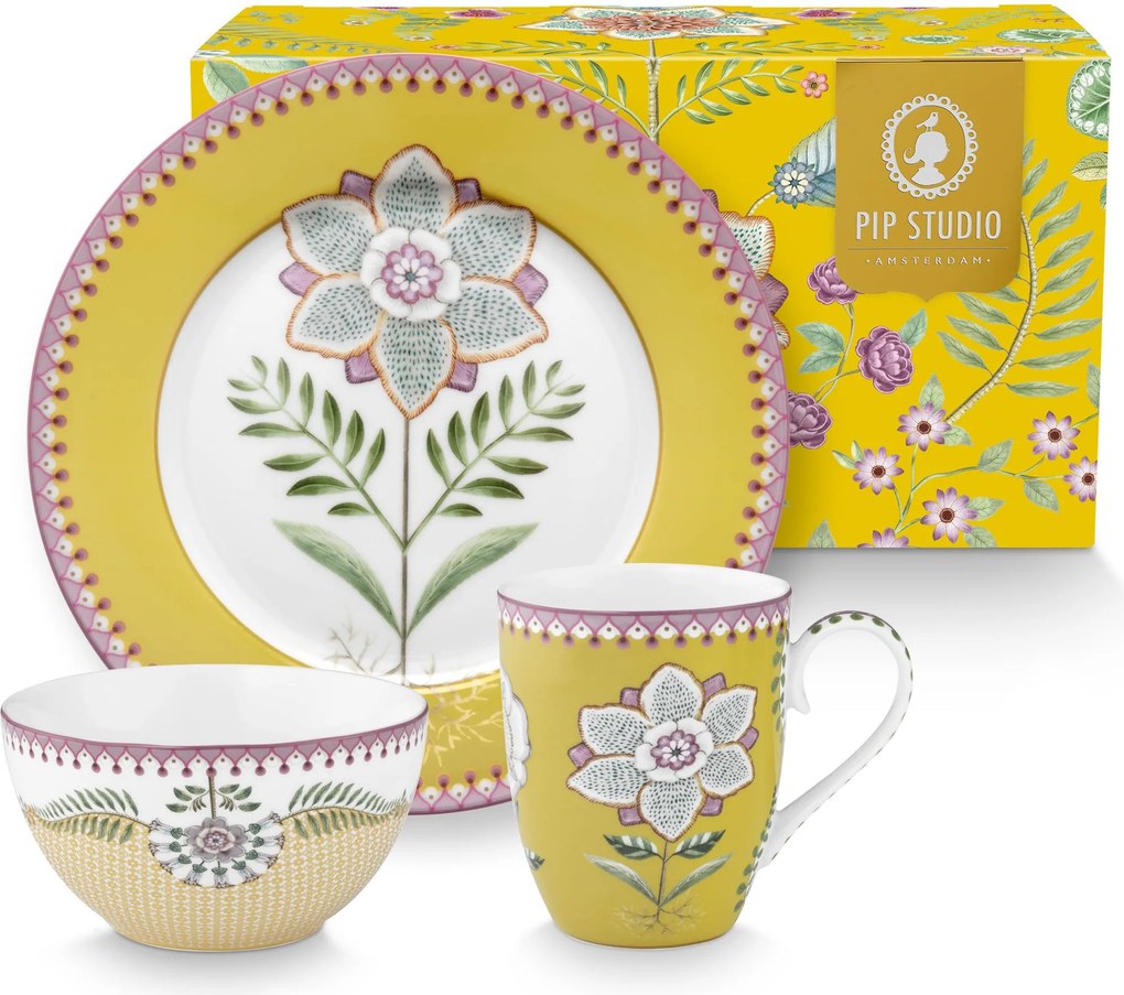 Pip Studio Lily &amp; Lotus snídaňová sada, žlutý (Porcelánová snídaňová sada)