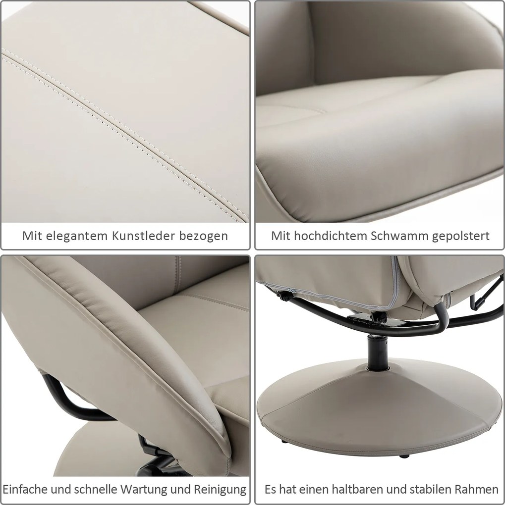 HOMCOM polohovací křeslo TV křeslo otočné o 360° s podnožkou v šedé barvě, D78 × Š71 × V101 cm, pohodlné křeslo do obývacího pokoje | Aosom.de