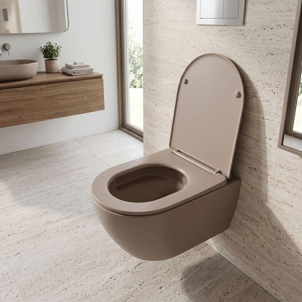 Rea Focus, závěsná WC mísa + WC sedátko, Tornado technologie, béžová, REA-C0366