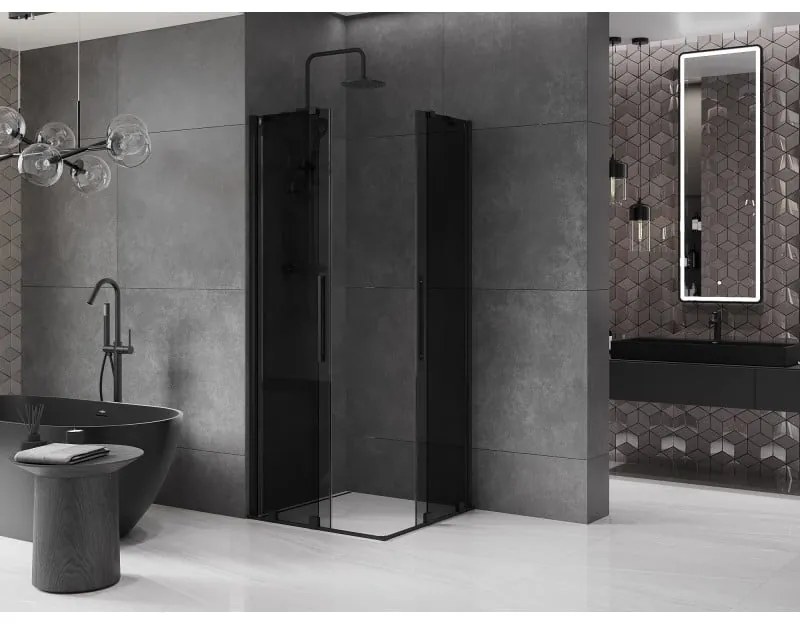 Mexen Velar Duo, sprchový kout s posuvnými dveřmi 100 x 100 cm, 8mm šedé sklo, černá matná, 871-100-100-42-70