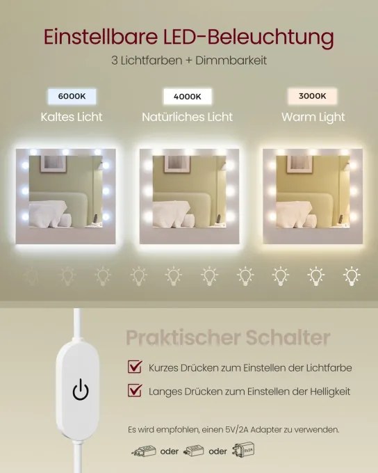 Toaletní stolek se zrcadlem a LED osvětlením RDT142WB02