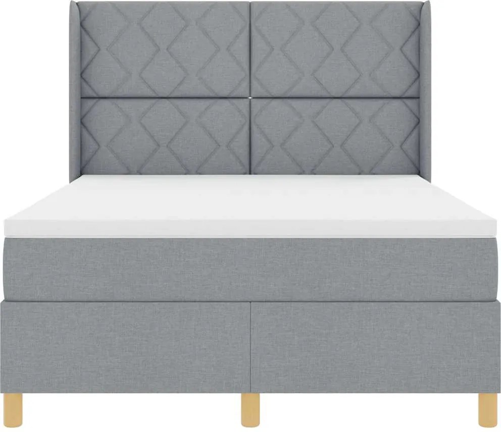 Postel s boxspringem s čelo Světle šedá 140 x 190 cm textil 3341889