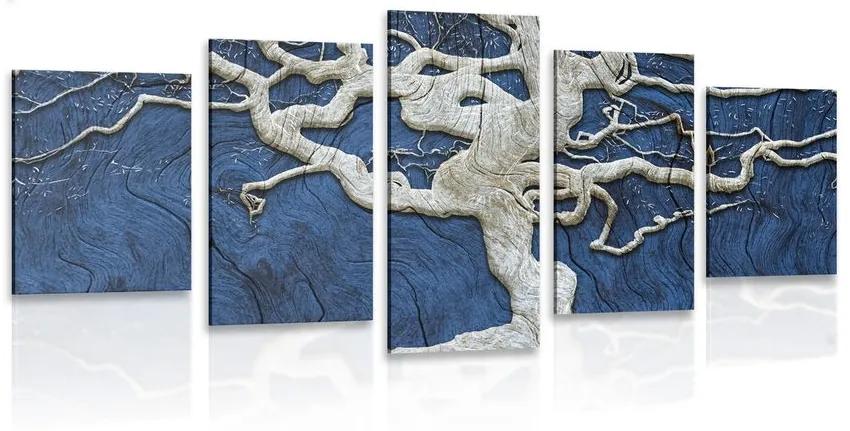 5-dílný obraz abstraktní strom na dřevě s modrým kontrastem Varianta: 200x100