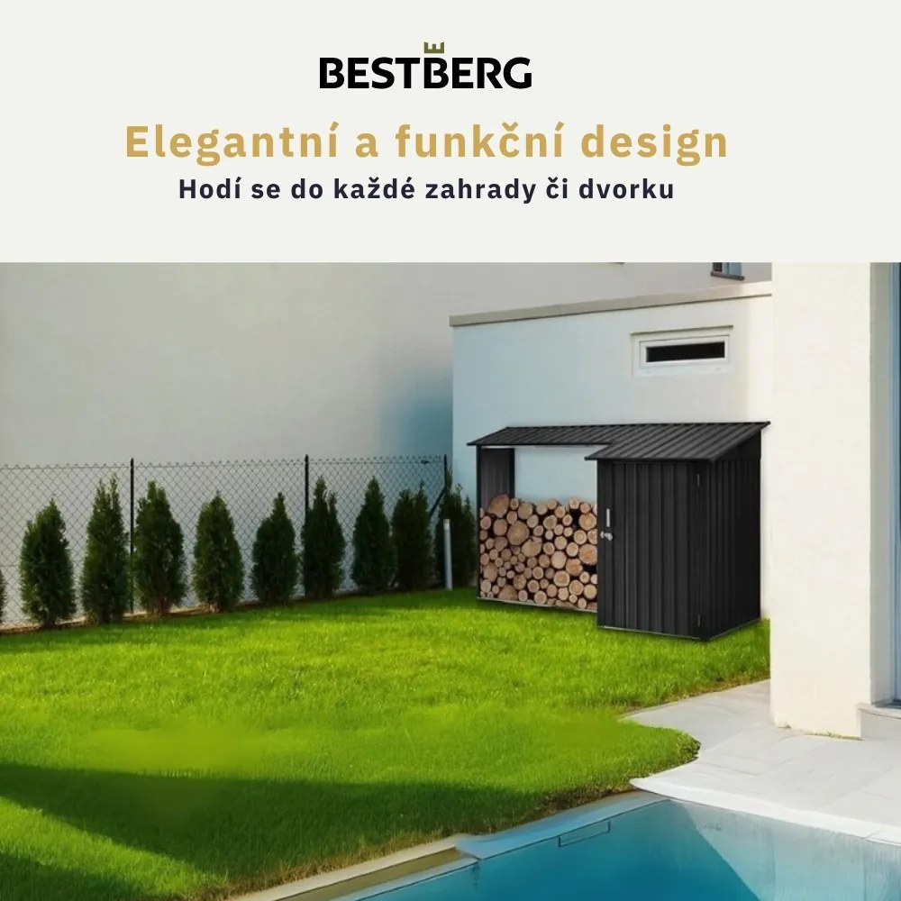 Zahradní dřevník BestBerg DD-3A / 2,8 m² / 270 x 105 x 158 cm / šedá
