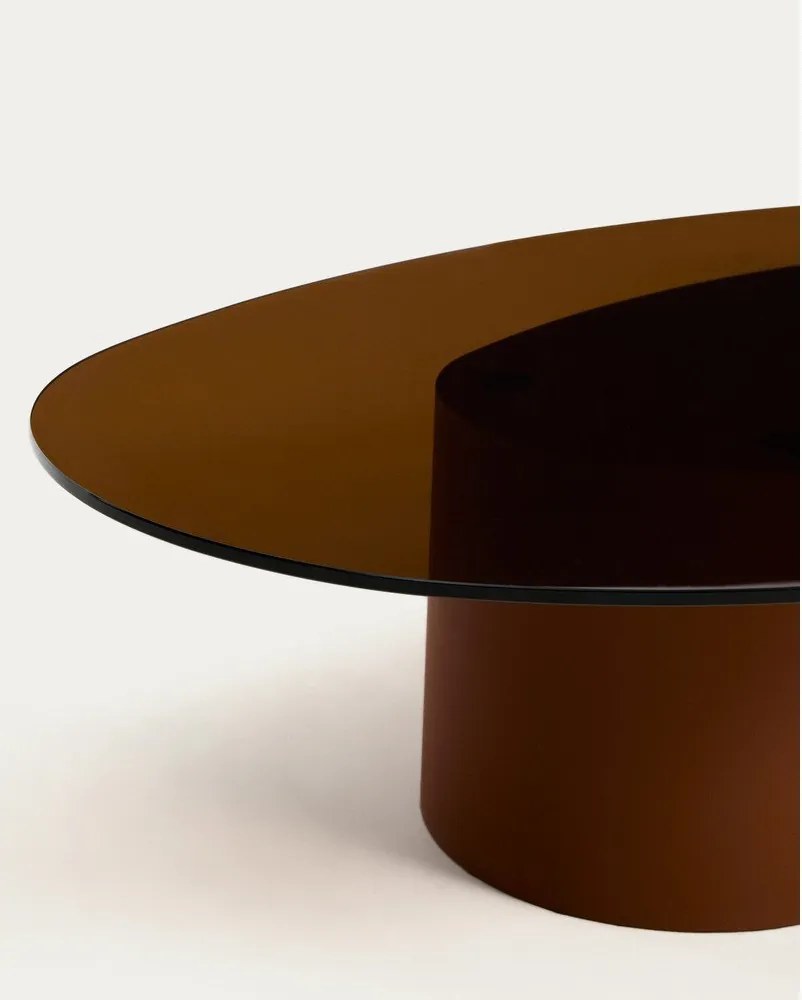 Hnědý konferenční stolek se skleněnou deskou 81x140 cm Olir – Kave Home