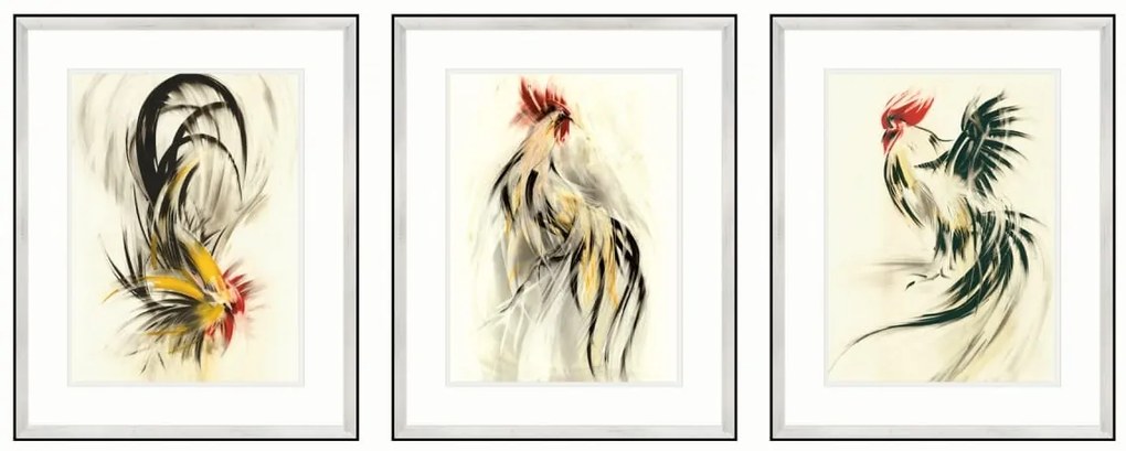 Elegantní triptych s kohouty do kuchyně a jídelny - Série Kohouti | Anna Borkowska