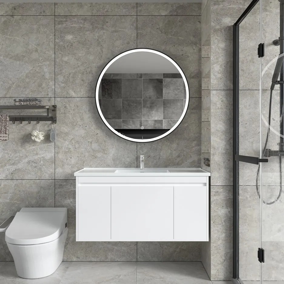 Erga Olivia, kulaté LED zrcadlo 80cm, černý kovový rám, 1840 lm, 6500K, ERG-V01-202-8080-BK