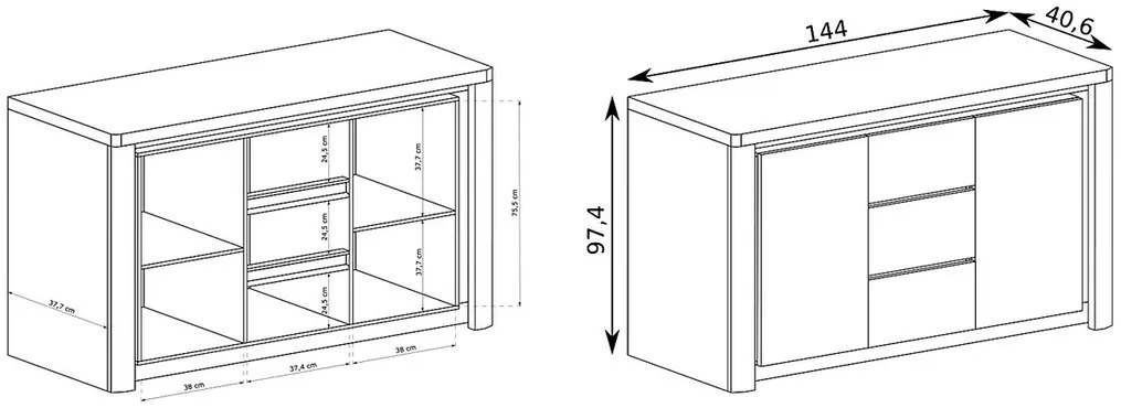 Casarredo Komoda 2D3S LABRO dub ribbeck/bílá lesk