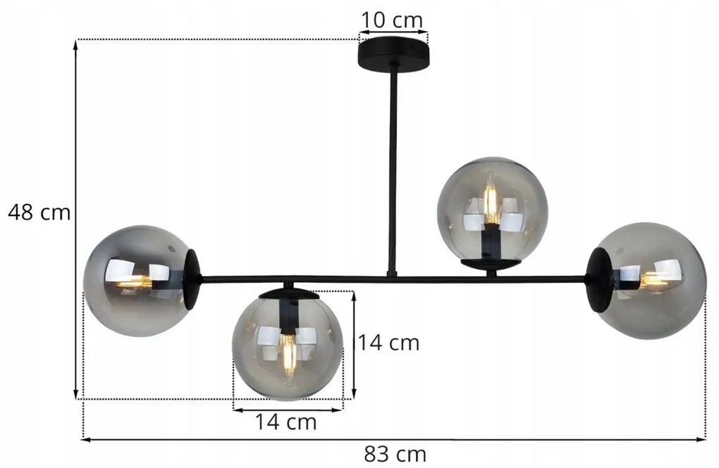 Stropní svítidlo Paris, 4x grafitové skleněné stínítko, (výběr ze 4 barev uchycení)