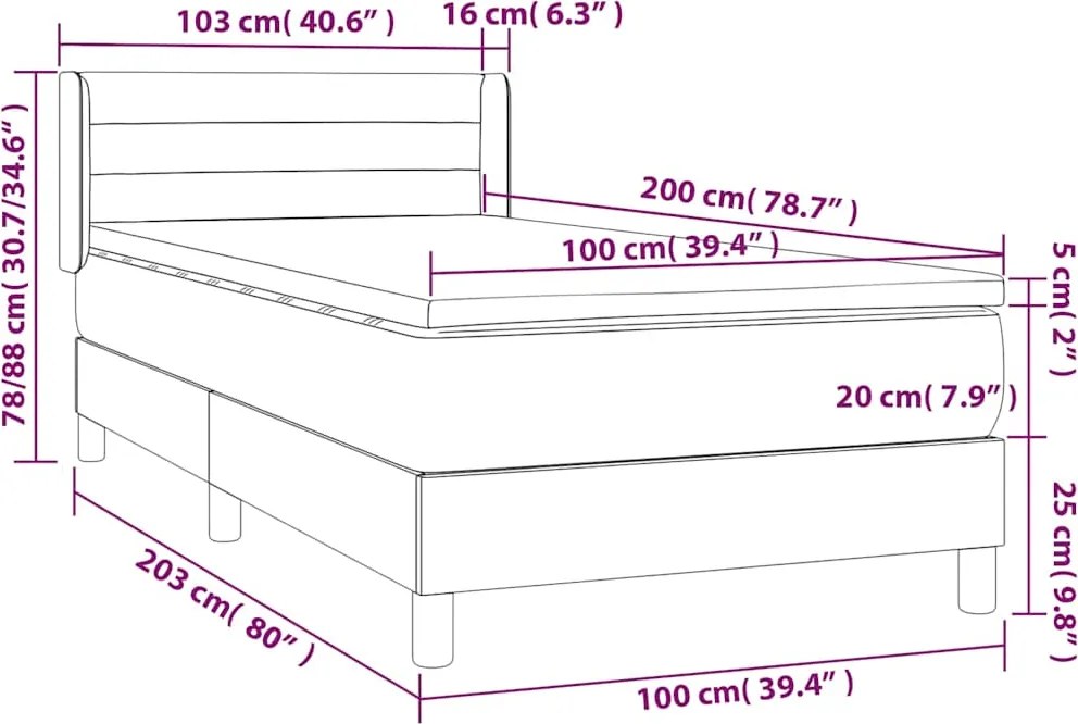 Box spring postel s matrací černá 100x200 cm samet 3131005