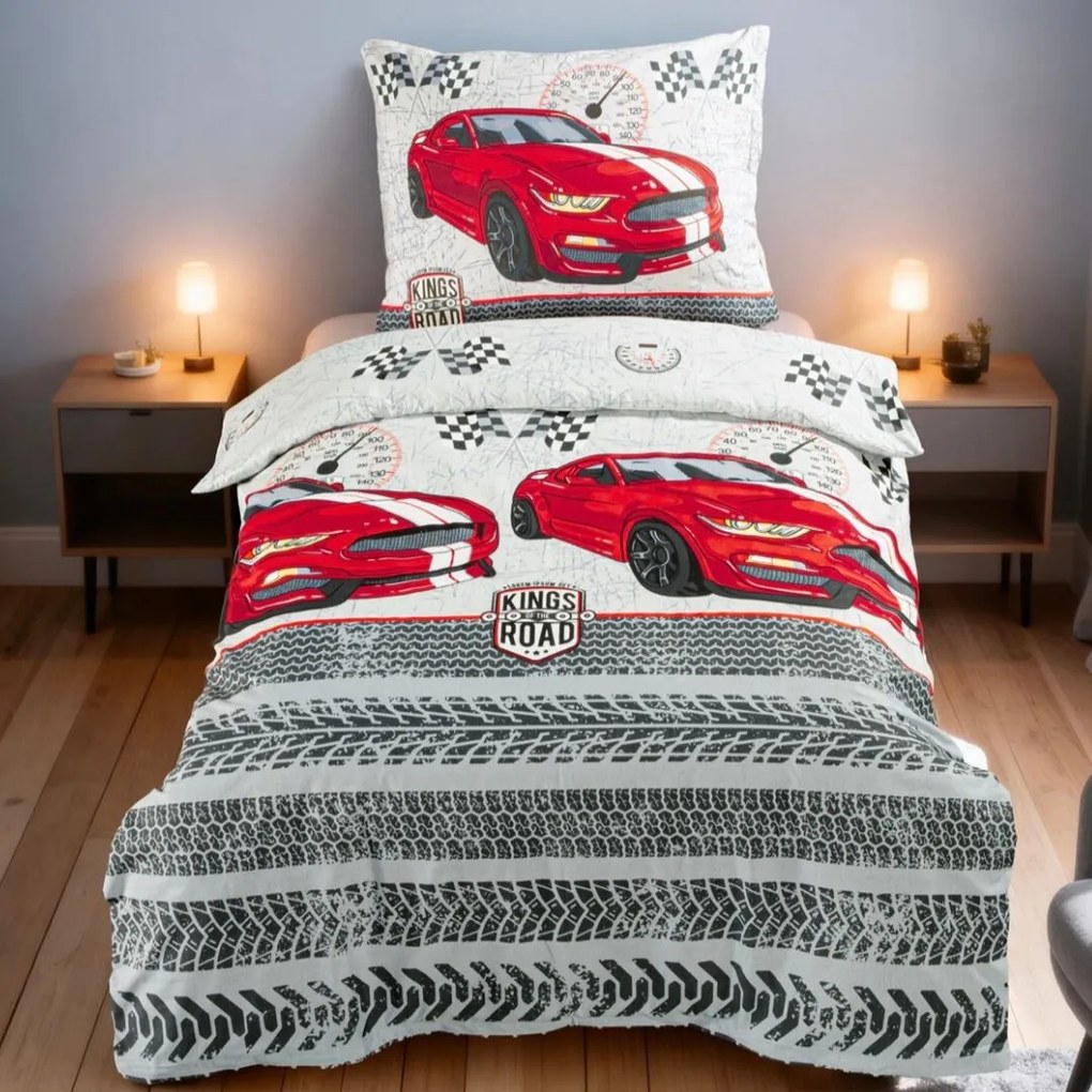 Povlečení bavlněné Fast cars 200x140cm+90x70cm TiaHome