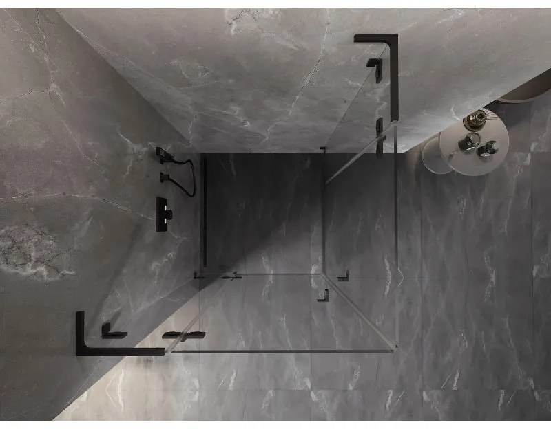 Mexen Lunar L Duo výklopný sprchový kout 80 x 80 cm, 8mm čiré sklo, černý profil, 834L-080L-080P-70-00